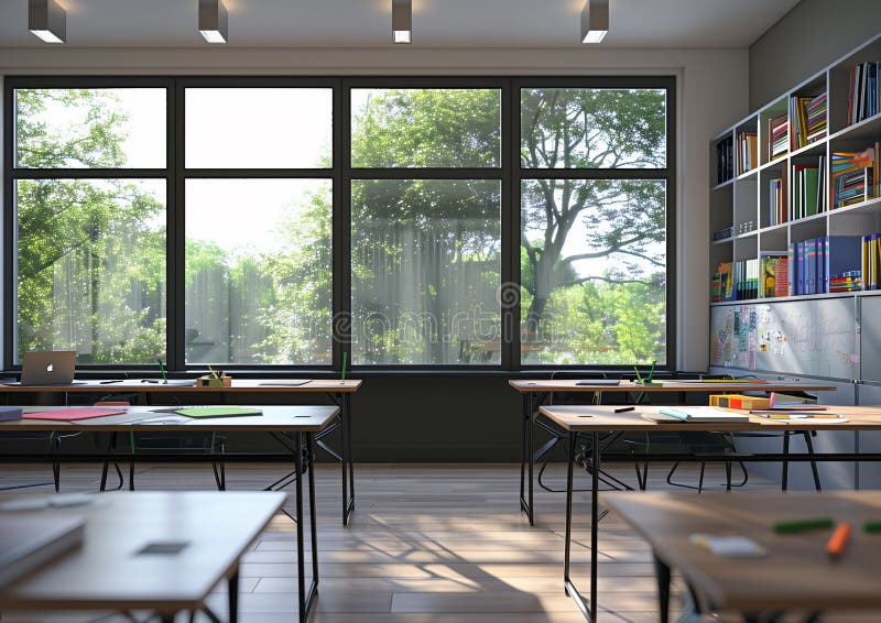 Realistic Image of a Clean and Modern School Classroom with Large ...