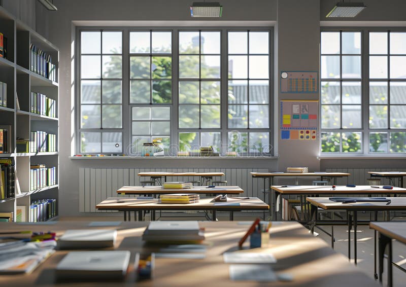 Realistic Image of a Clean and Modern School Classroom with Large ...