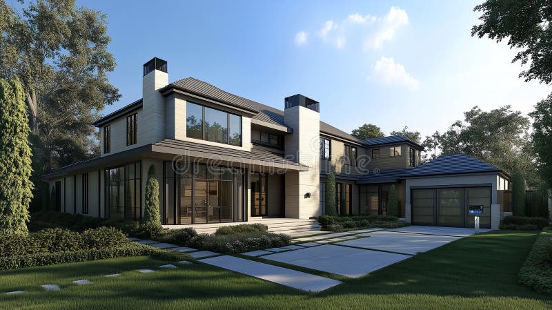 Realistic Image of a Completed Custom Home - Elegant Design and ...