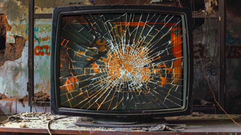 Realistic Image of a Cracked Monitor Displaying Damage Patterns with ...