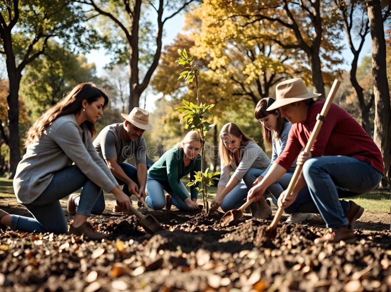 A Realistic Image of a Group of Diverse People Planting Trees Together ...