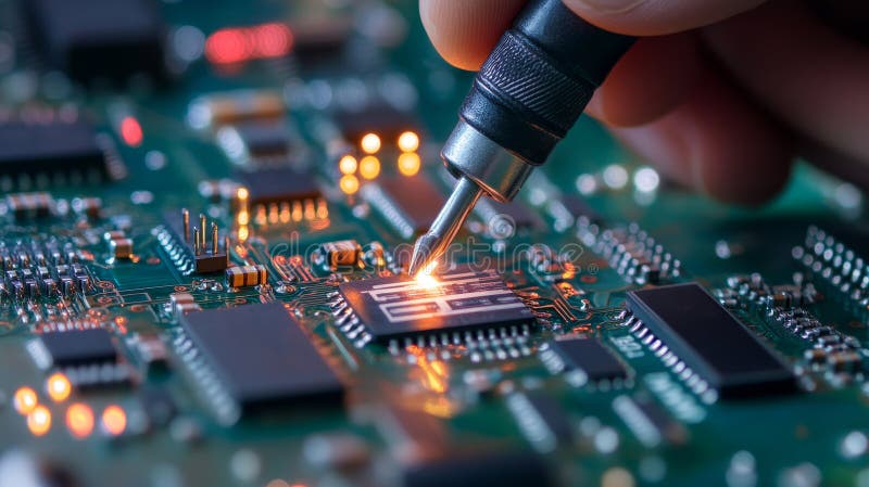 Realistic Image of a Hand Using an Electric Screwdriver on a Circuit ...