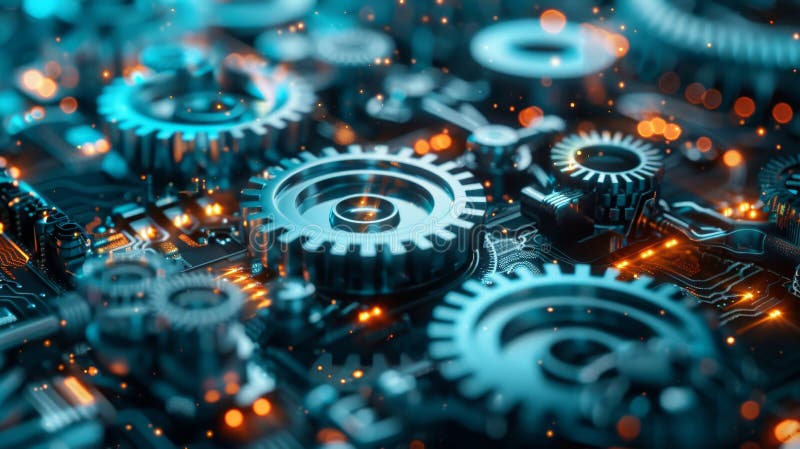 Realistic Image of Interconnected Gears and Circuitry Symbolizing ...