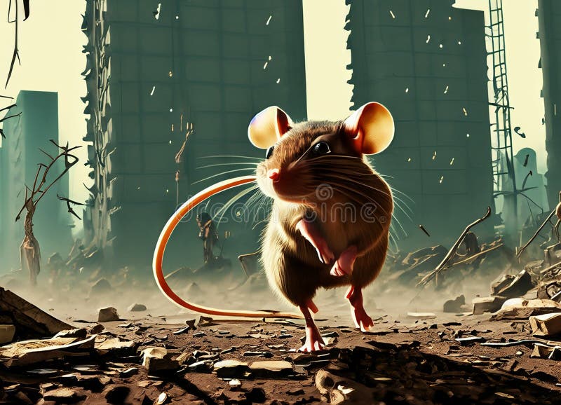 Realistic Image of a Mouse in Post-apocalyptic City Ruins, Looking for ...