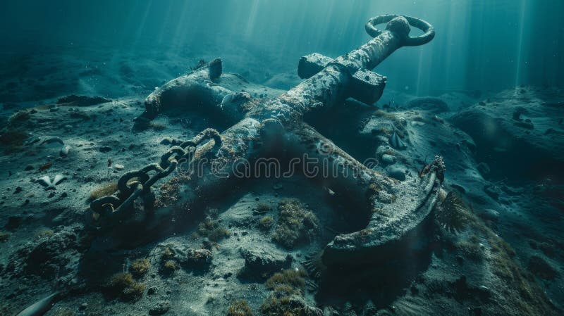 Realistic Image of an Ocean Floor Anchor Adorned with Marine Life and ...