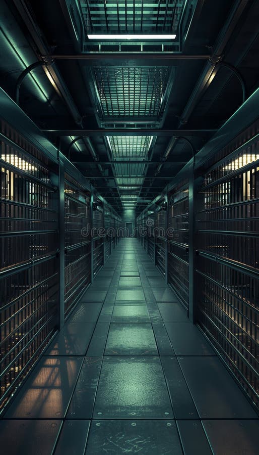 Realistic Image of a Prison Corridor with Cells and Locked Doors Under ...