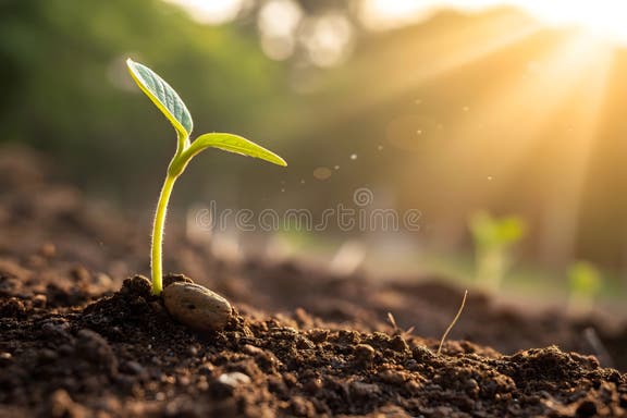 A Realistic Image of a Seed Sprouting from the Ground, Pushing through ...
