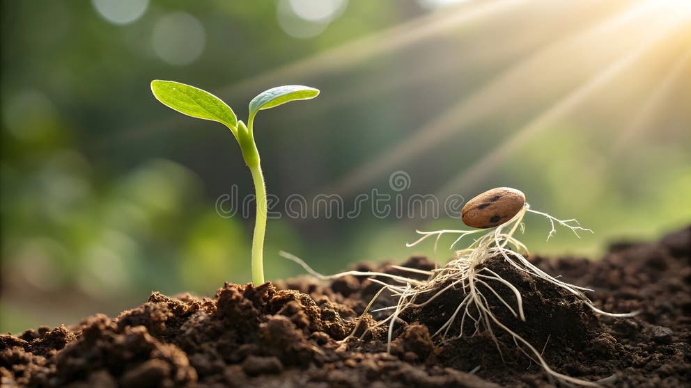 A Realistic Image of a Seed Sprouting from the Ground, Pushing through ...
