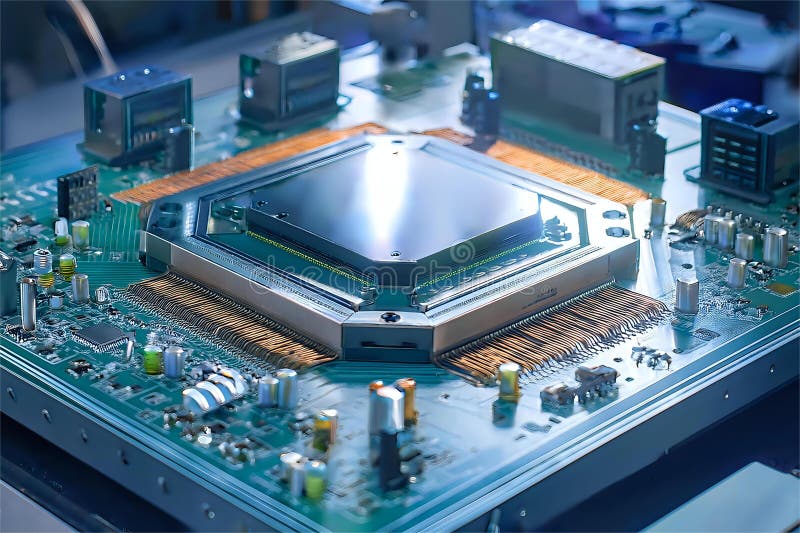 Realistic Image of SMT Components on a PCB, Showcasing Microchips ...