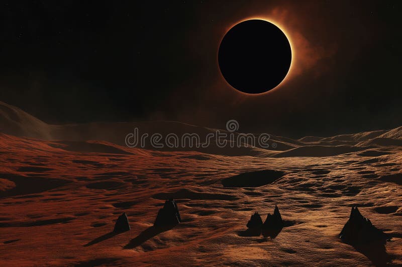 Realistic Image of a Solar Eclipse Observed from Mars, Dark Sky Stock ...