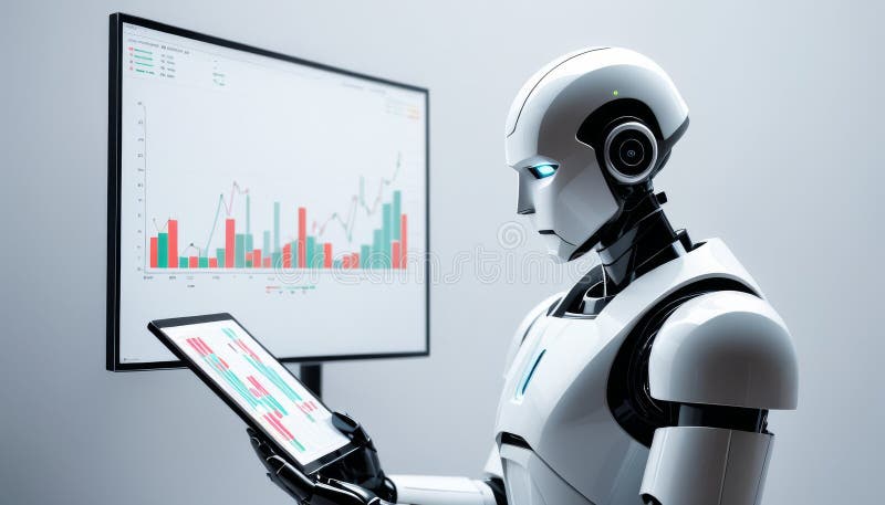 Advanced Robot Analyzing Data on Screens Stock Photo - Image of ... Advanced Robot Analyzing Data on Screens Stock Photo - Image of ...