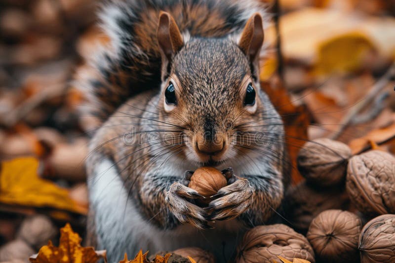 Realistic Image of a Squirrel with Nuts in an Autumn Setting Stock ...