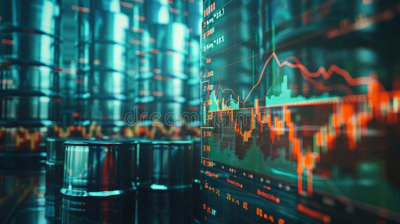 Realistic Image of Stacked Oil Barrels with Stock Chart Overlay ...