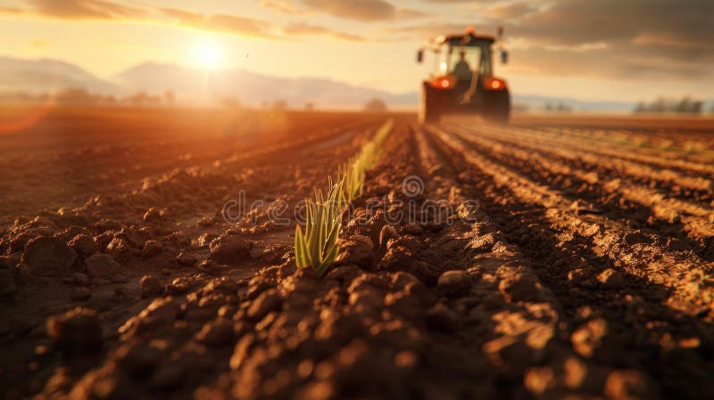 Realistic Image of a Tractor Cultivating Soil and Preparing Rows for ...