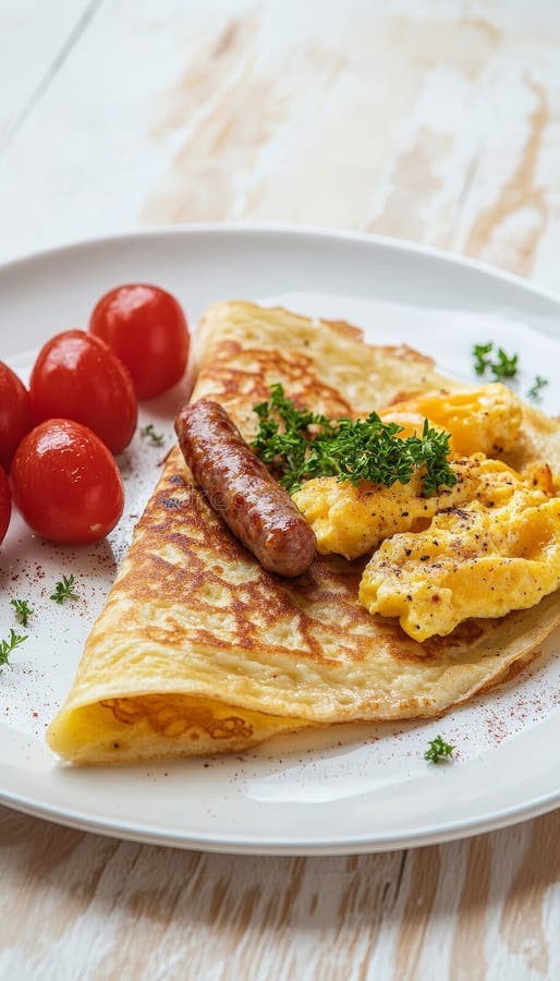 Realistic Image of a Triangle Crepe with Egg, Sausage, Cheese, and ...