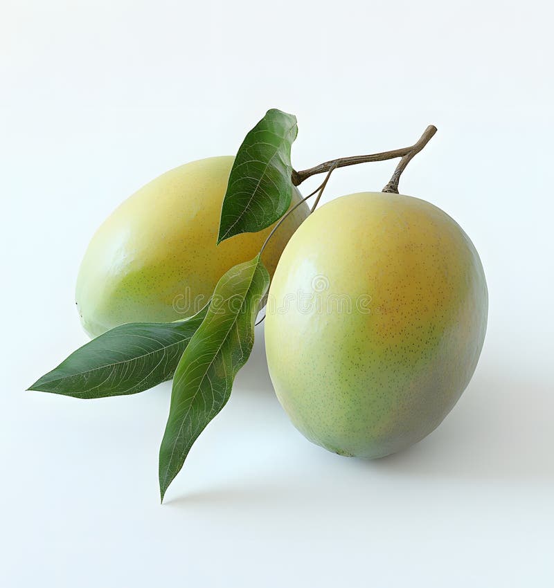 Realistic Image of Two Mangoes with Leaves Stock Illustration ...