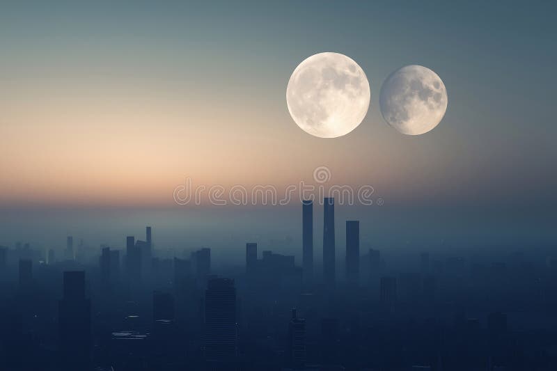 Realistic Image of Two Moons in the Sky Stock Illustration ...