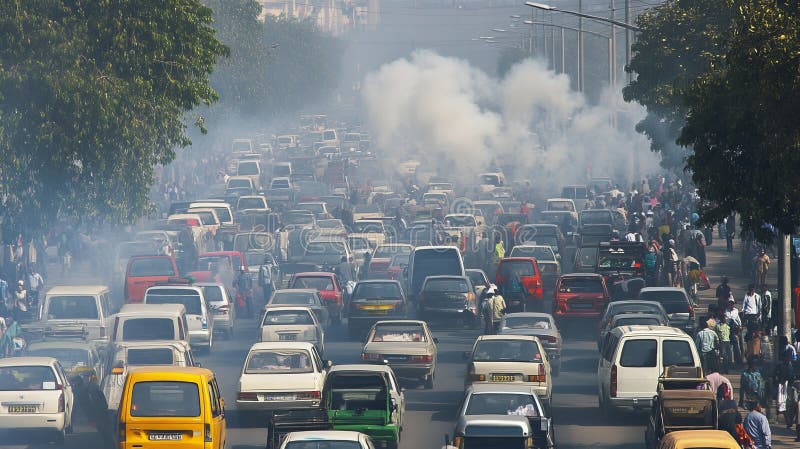 Realistic Image of Urban Traffic Congestion with Vehicles Emitting ...