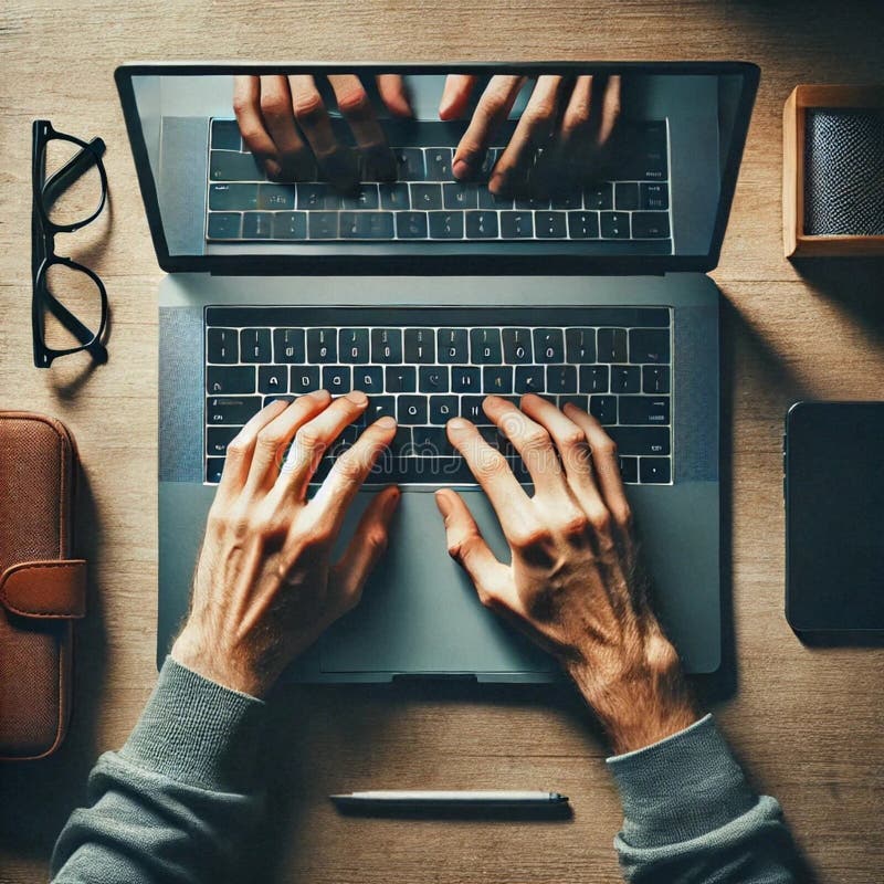 Realistic Image Version Old Person Typing on Keyboard while Working it ...