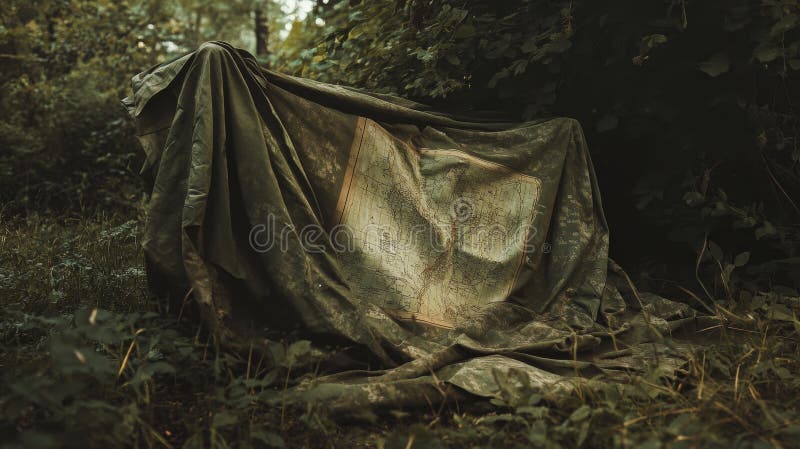Realistic Image of Worn Military Gear, Including a Weathered Tarp and ...