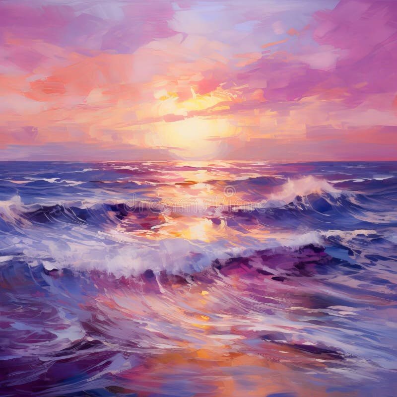 Vibrant Fuchsia Impressionism Seascape Abstract Painting Stock ...