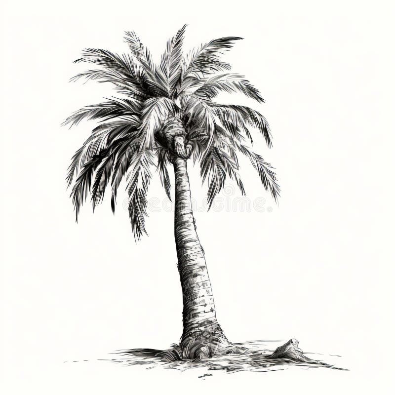 Realistic Ink Drawing of Palm Tree: Detailed and Sharp Illustration ...