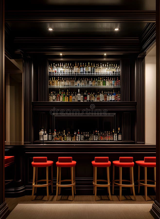 Realistic Interior Design Bar Medium Shot Hyperdetailed. Stock ...