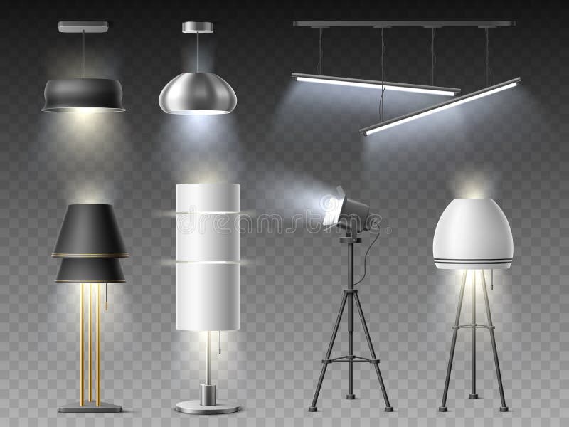 Realistic Interior Lamps. Different Types Room Lights, Chandeliers and ...