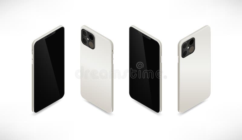 Realistic Isometric Smartphone Set. 3d Metallic Gray Mobile Phone with Empty Black Screen and ...