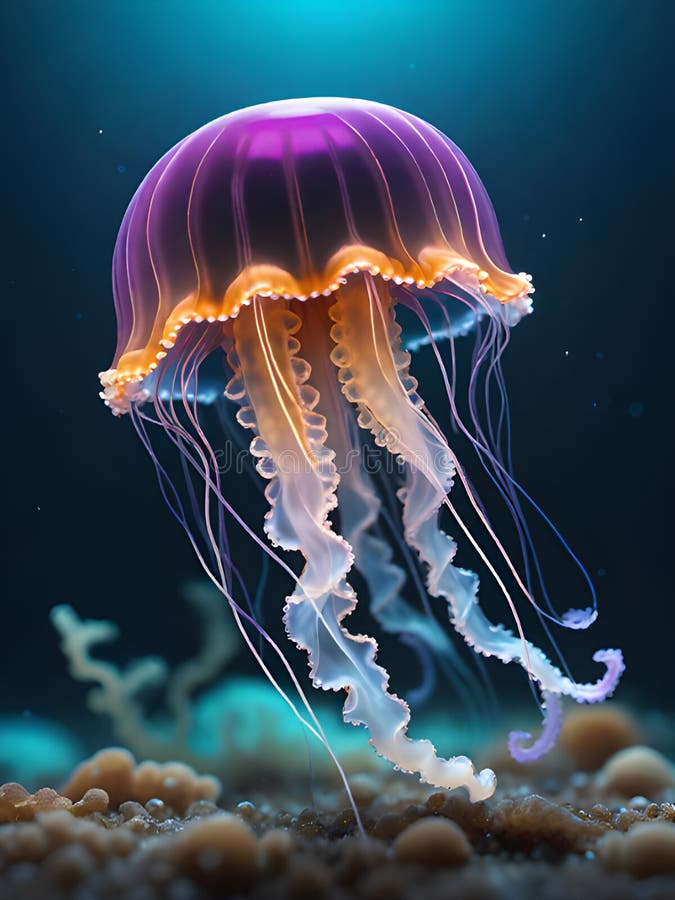 Realistic Jellyfish on the Ocean Stock Illustration - Illustration of ...