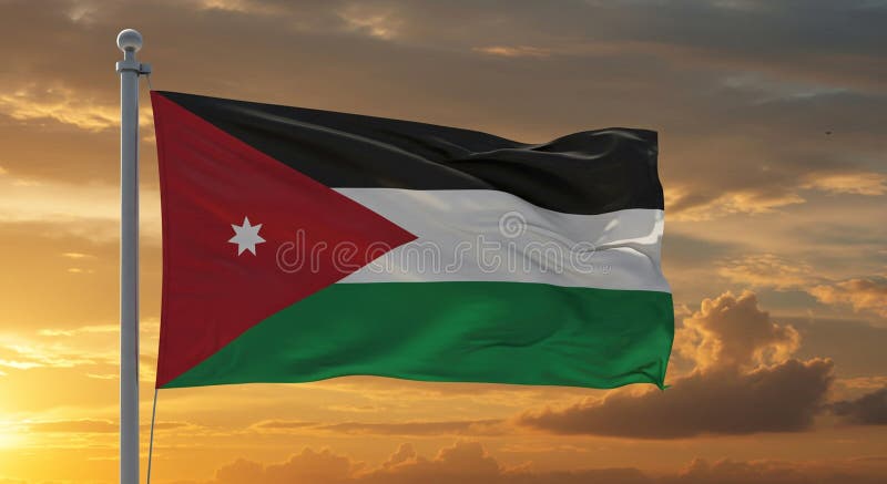Realistic Jordan Flag Waving in the Wind at Sunset – 16:9 Background ...