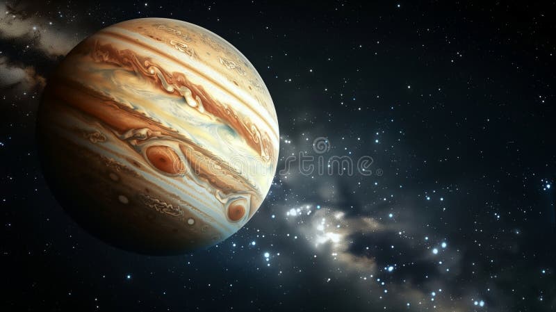Realistic Jupiter Planet Floating in Space Stock Illustration ...