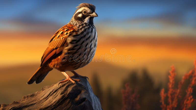 Realistic 8k 3d Rendering of Quail Poll Sitting on a Perch at Sunset ...