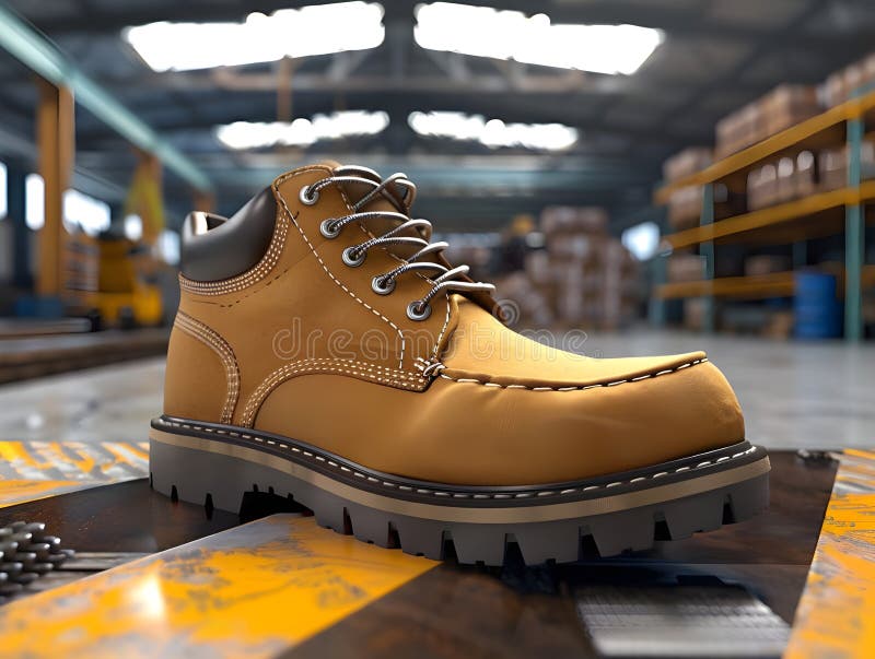 Realistic 8K High-definition Image of Safety Work Shoe on Factory Floor ...