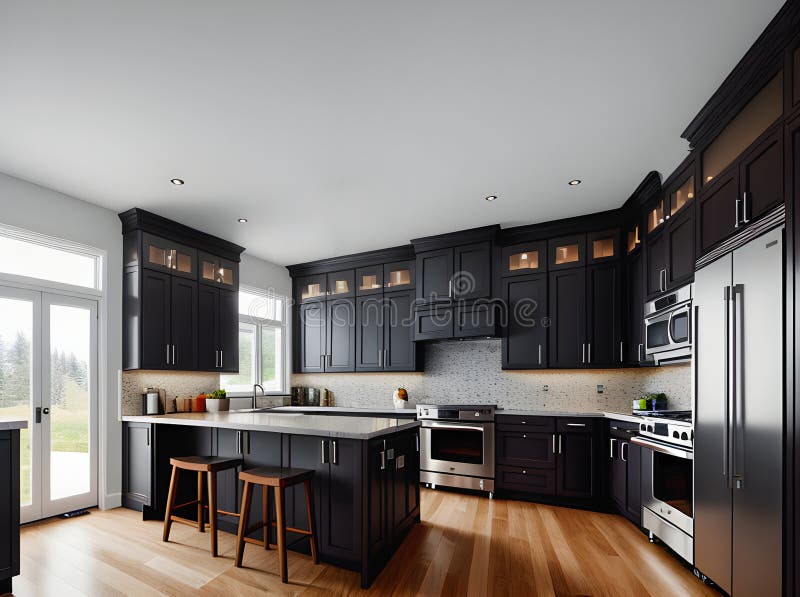 Realistic Kitchen Design in Hyperdetailed Medium Shot. Stock ...