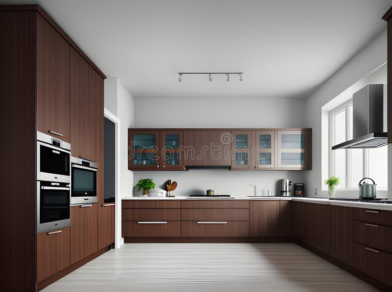 Realistic Kitchen Design in Hyperdetailed Medium Shot. Stock ...