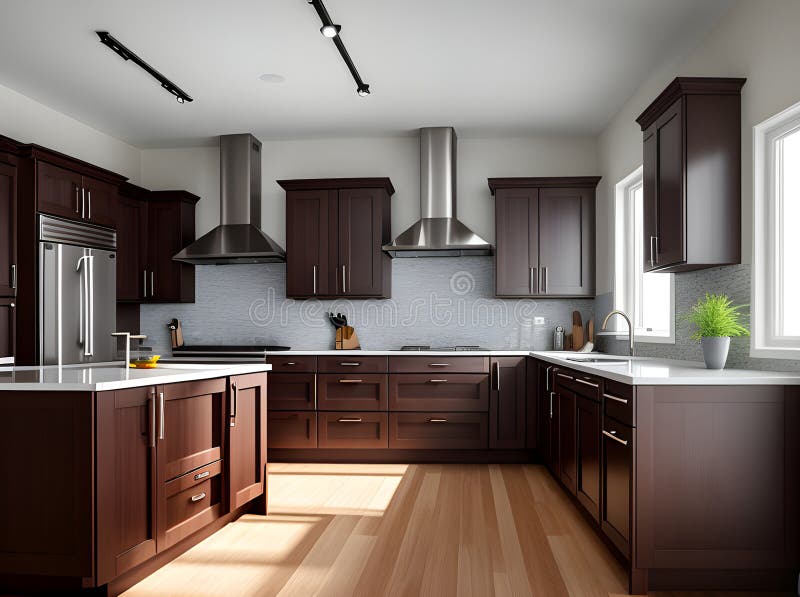 Realistic Kitchen Design with Hyperdetailed Medium Shot. Stock ...