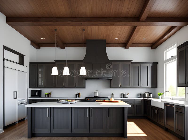 Realistic Kitchen Design with Hyperdetailed Medium Shot. Stock ...