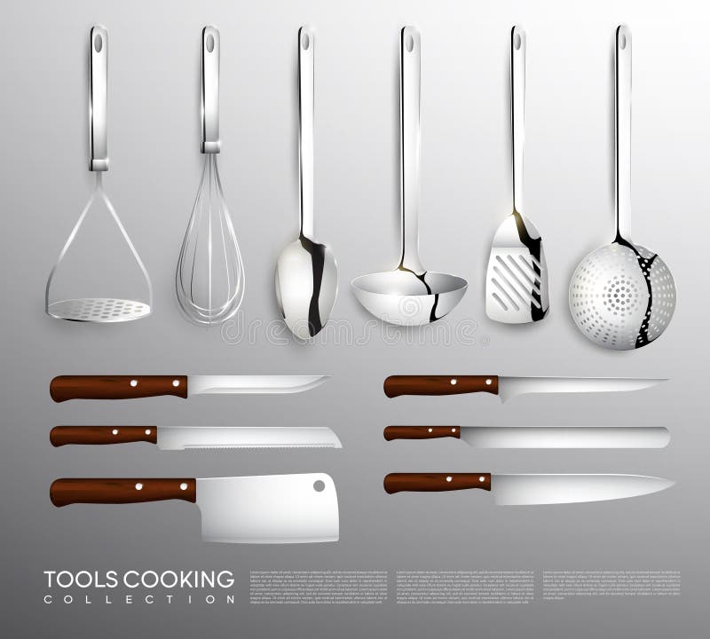 Realistic Kitchen Equipment Collection with Cooking Tools Stock Vector ...