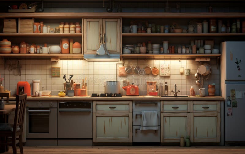 Realistic Kitchen Room on the Wall Background Stock Illustration ...