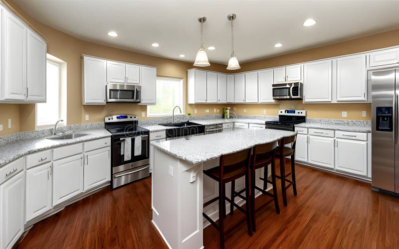 Realistic Kitchen Set Display in Stylish Minimalis Modern Stock ...