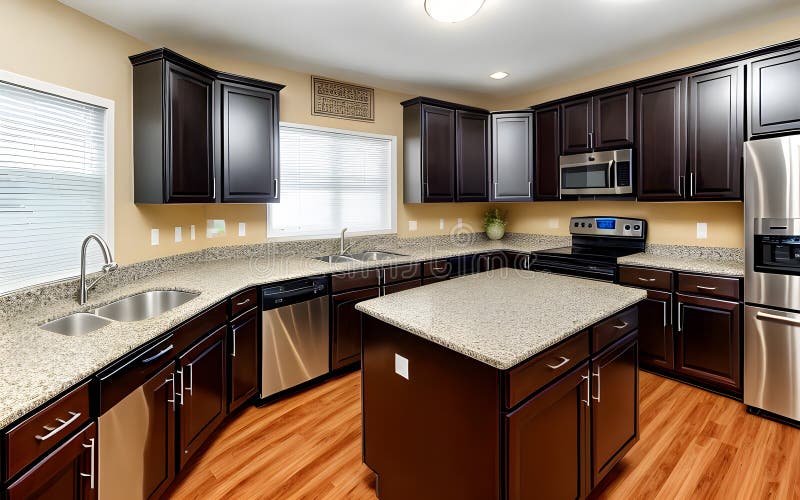 Realistic Kitchen Set Display in Stylish Minimalis Modern Stock ...