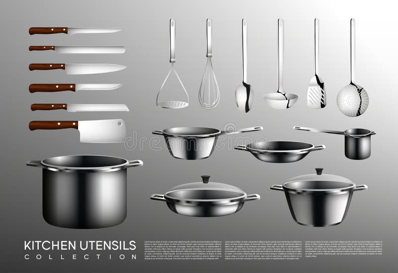 Realistic Kitchen Utensil Collection Stock Vector - Illustration of ...