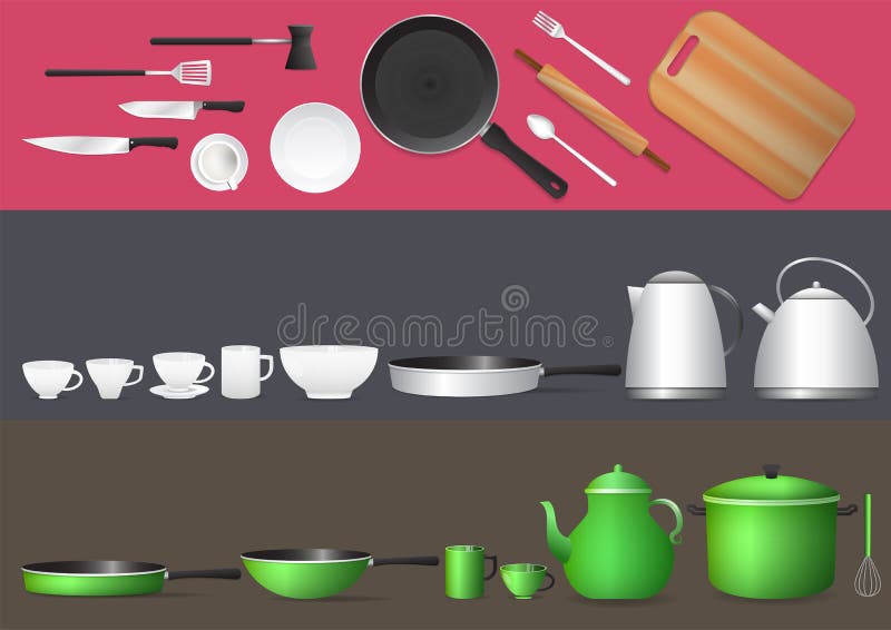 Realistic Kitchen Utensils Set Stock Vector - Illustration of iron ...