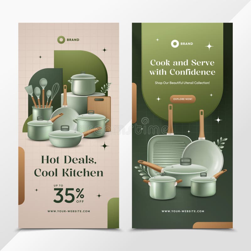 Realistic Kitchen Utensils Vertical Banner Set Stock Vector ...