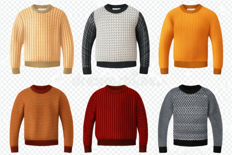 Realistic Knitted Sweaters with Different Knitting Patterns and Colors ...