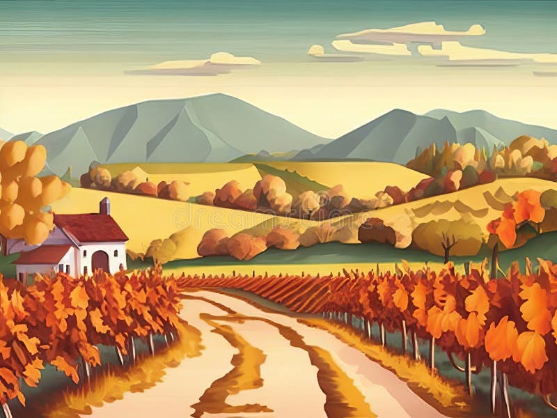 Realistic Landscape with Hills and Vineyards, a Rural Setting, and ...