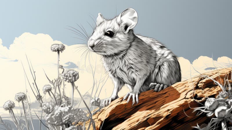 Realistic Landscape Illustration of a Mouse on a Rock Stock ...