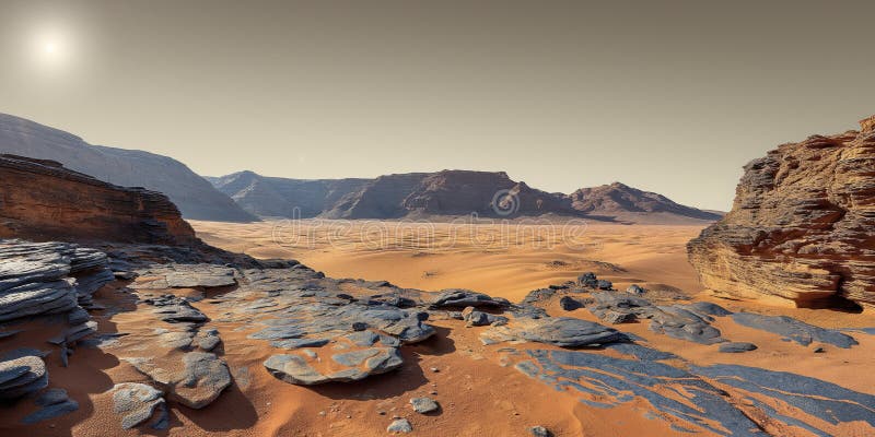 Realistic Landscape of the Planet Mars, View from the Surface Stock ...