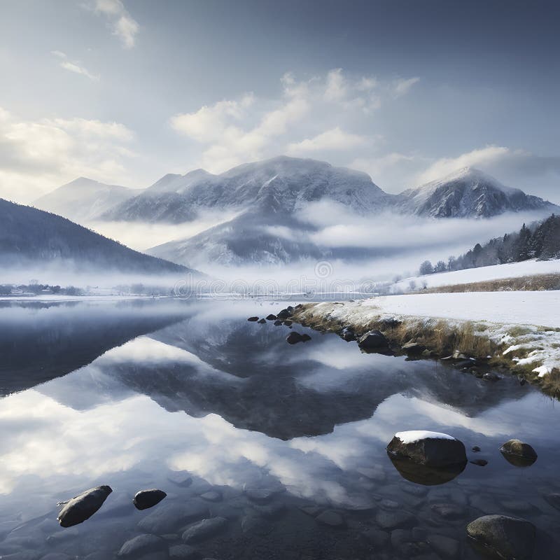 Realistic Landscapes Reflected in the Lake. AI-Generated. Stock ...